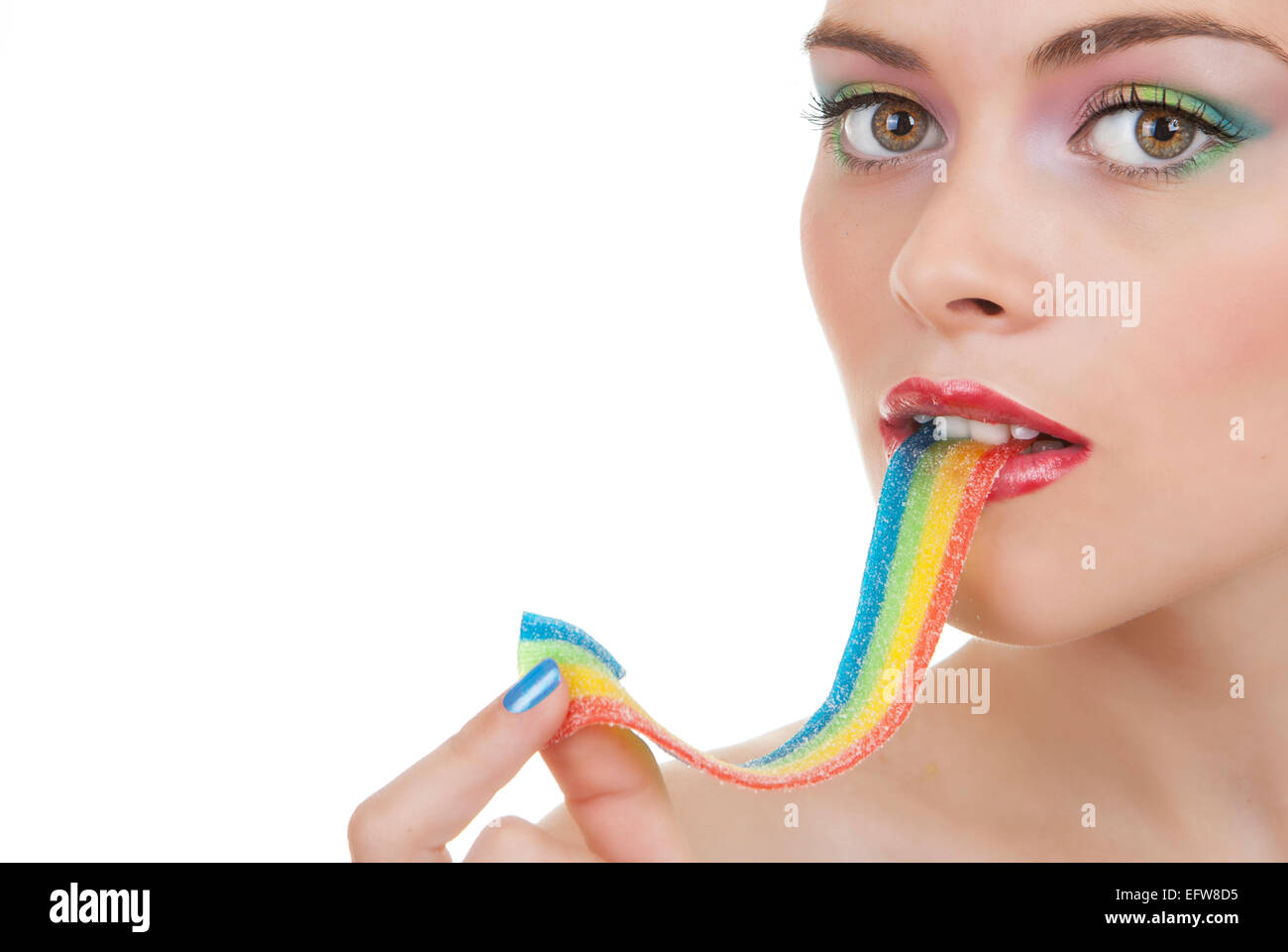 woman with makeup eating sweets or candy Stock Photo - Alamy