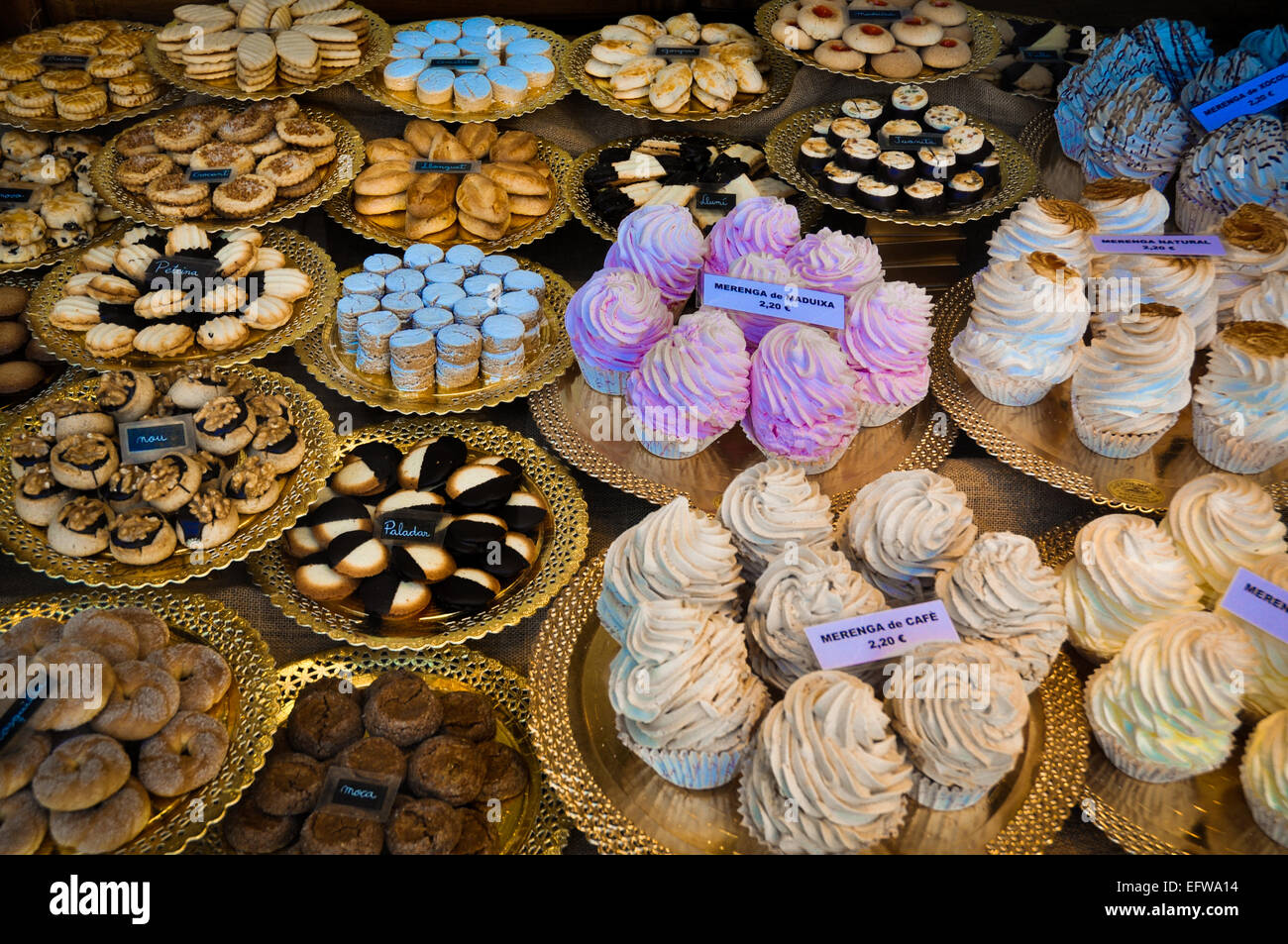 Barcelona Spain window of pastries for sale Stock Photo - Alamy
