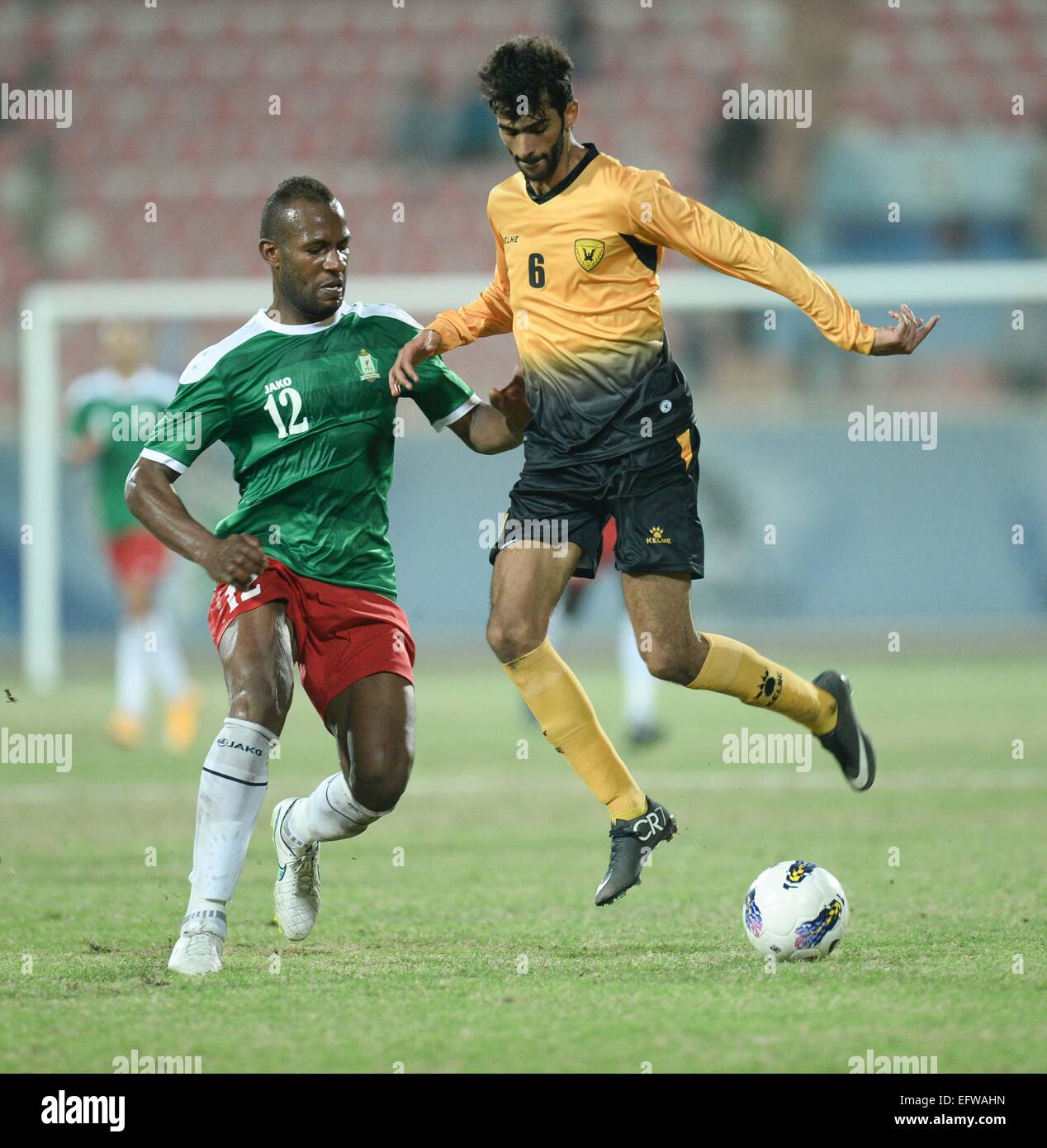 Kuwait City, Kuwait. 10th Feb, 2015. Khan Al Qahtani (R) of Kuwait's ...
