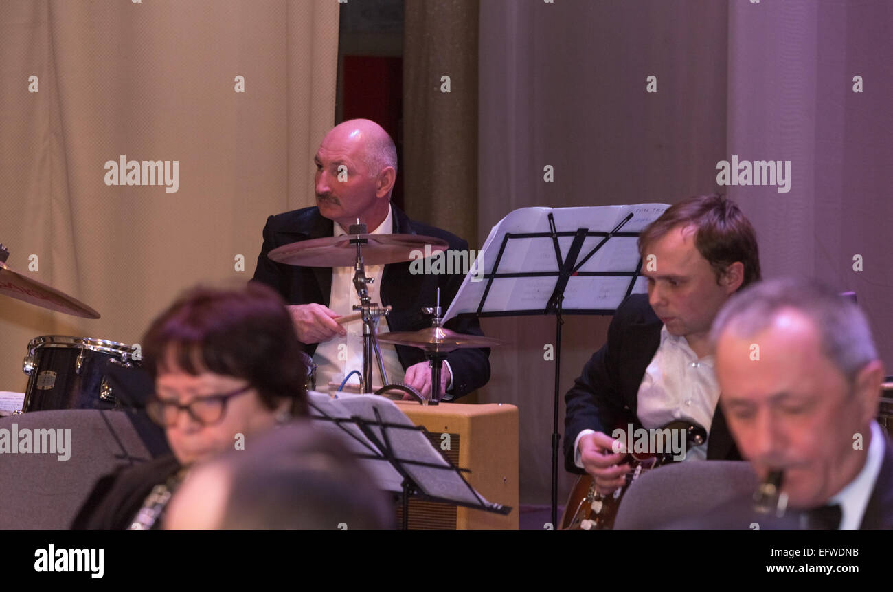 The drummer near the musical instruments to and during a concert Stock ...