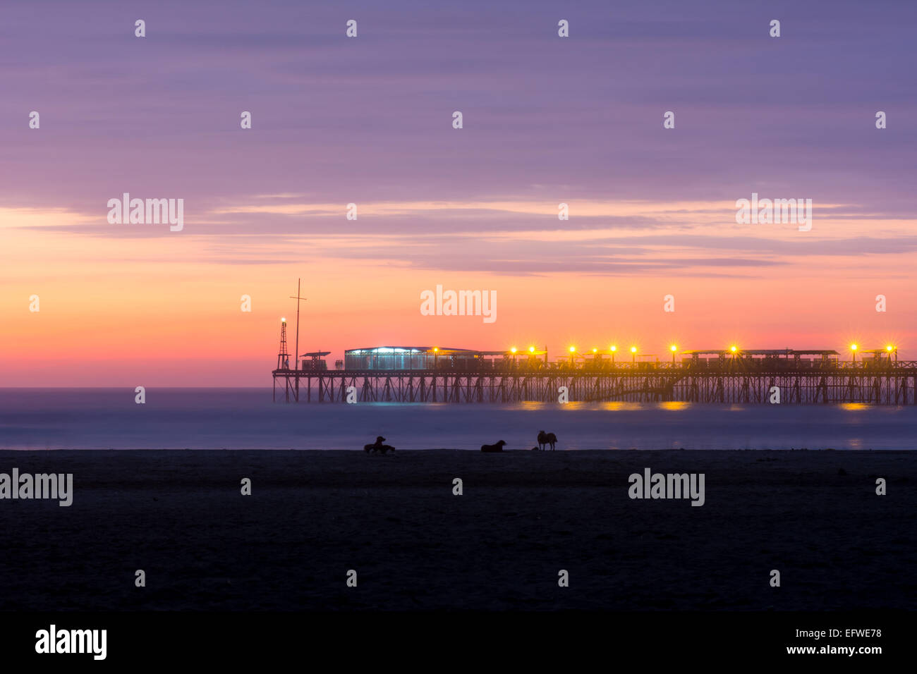 Pimentel Beach and Pier at Sunset, Chiclayo, Lambayeque, Northern Peru ...