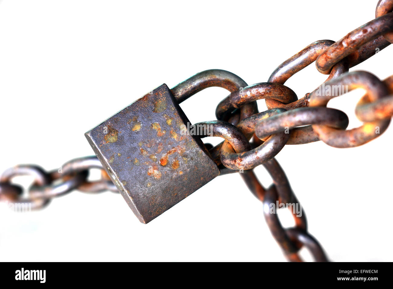 Old rusty chain with lock isolated on white background Stock Photo - Alamy