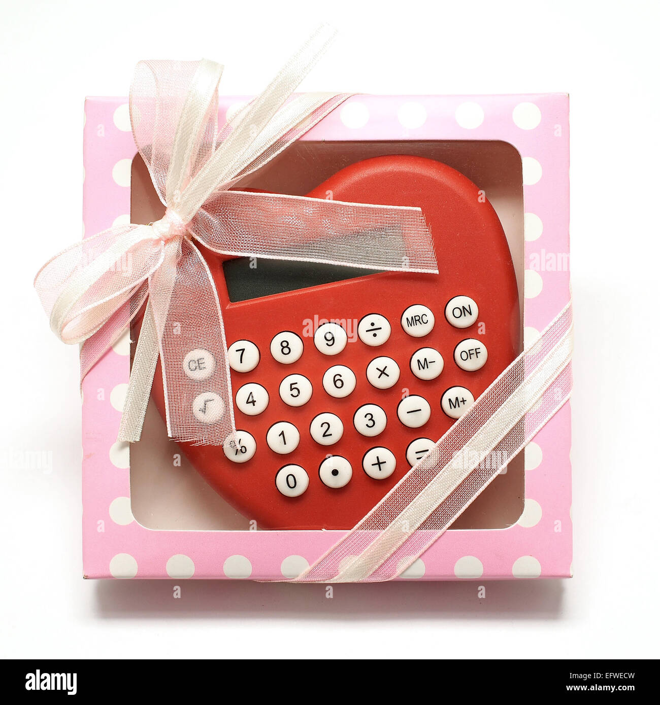 heart shape calculator in pink gift box isolated on white background ...