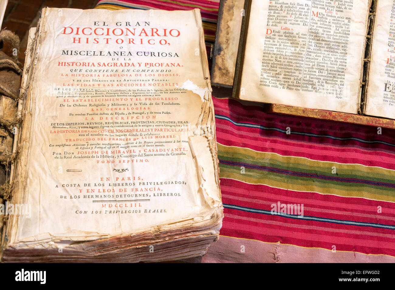 View of an old dictionary in Spanish published in 1753 as seen in ...