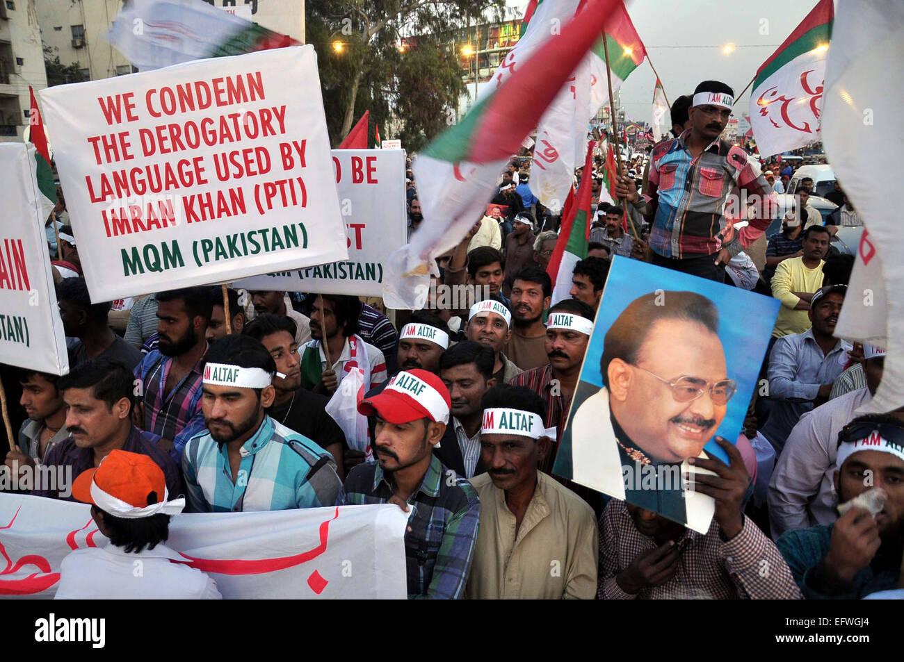 Karachi. 10th Feb, 2015. Supporters of Muttahida Qaumi Movement (MQM ...