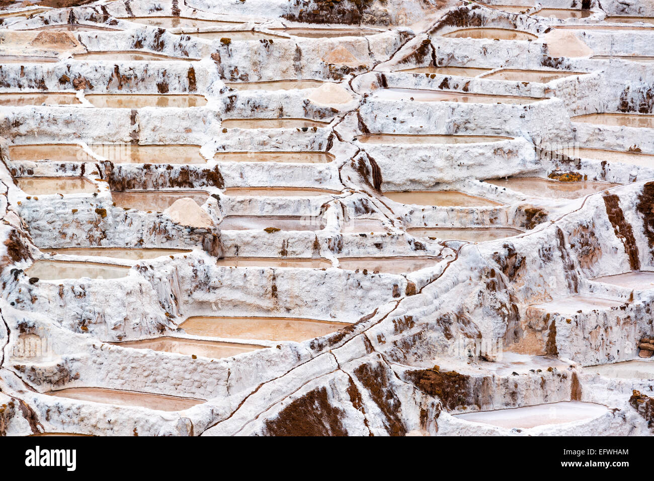 Salt production in the town of Maras in the Sacred Valley near Cusco ...