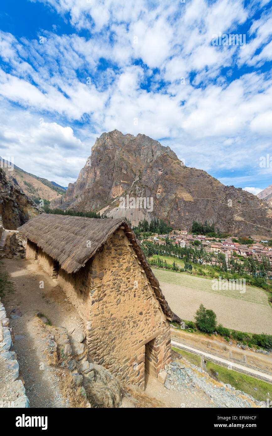 Inca ruins with a thatched roof in Ollantaytambo, Peru Stock Photo - Alamy