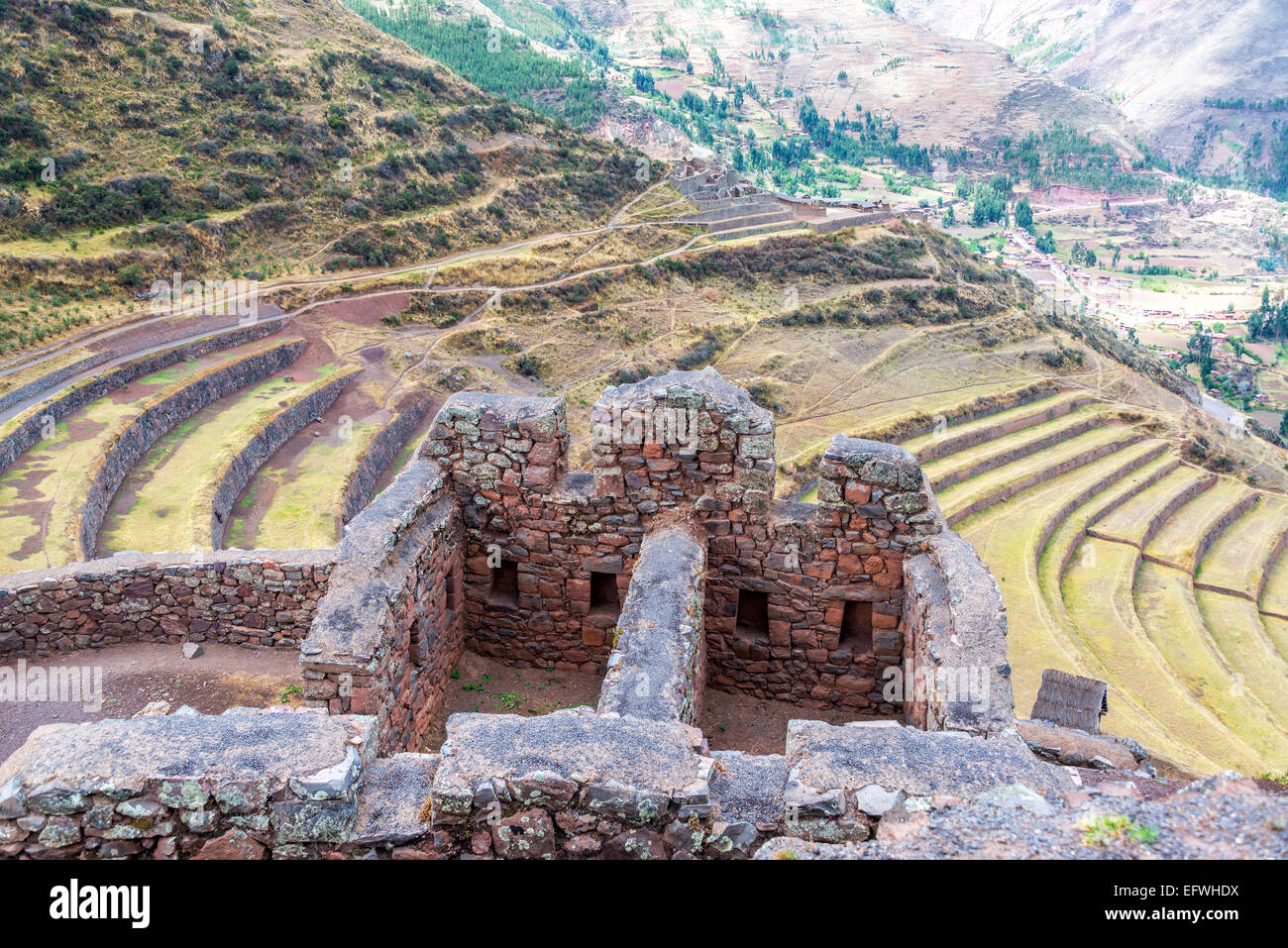 Ancient Incan ruins at Pisac in the Sacred Valley near Cusco, Peru ...