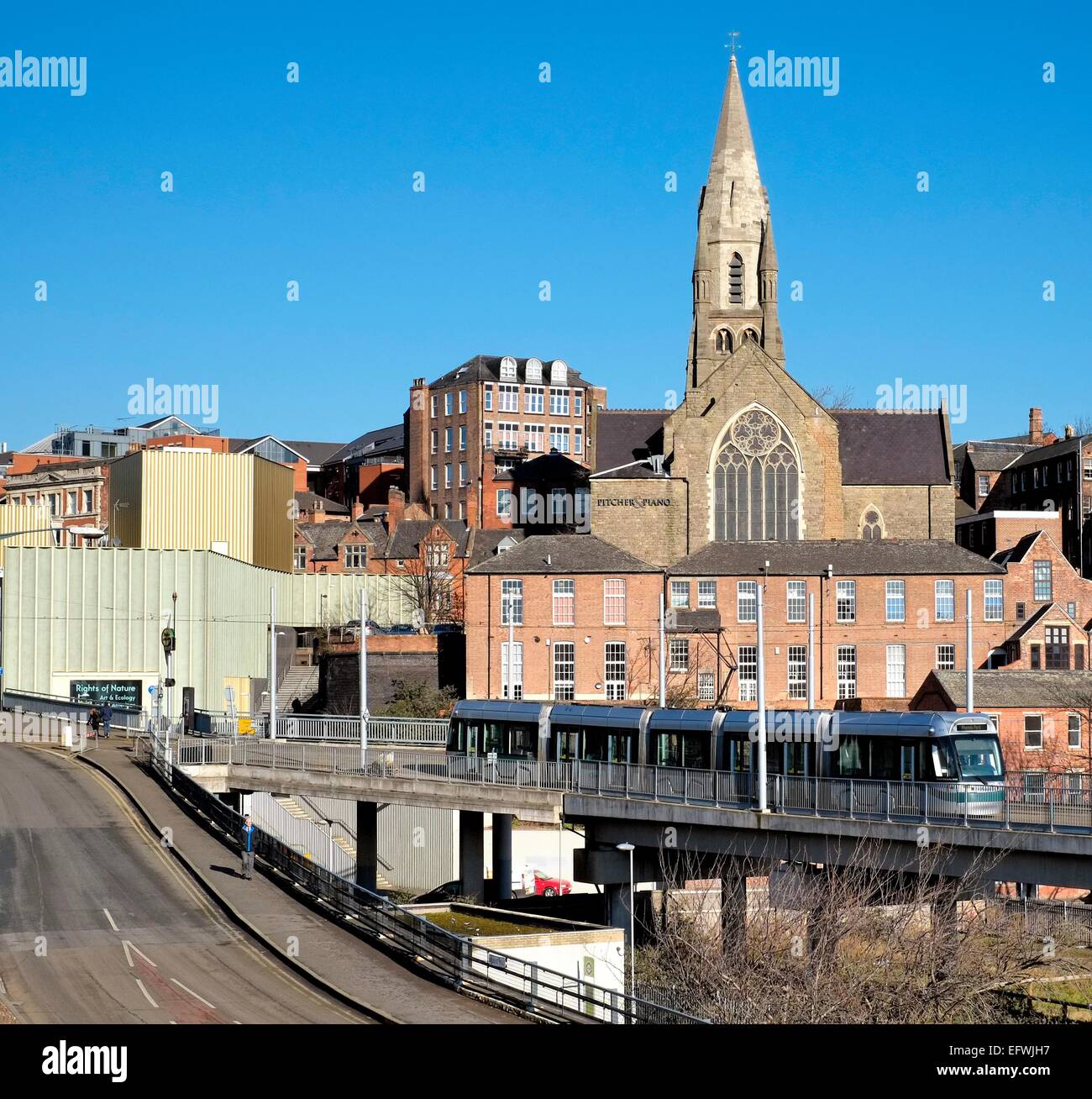 Nottingham express transit tram on the flyover heading towards the ...