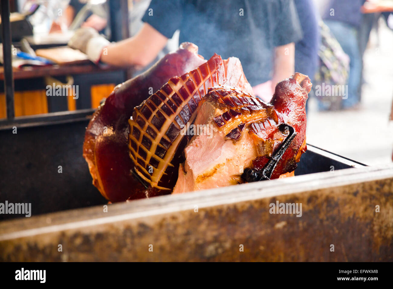 Tasty roasted pork leg Stock Photo - Alamy