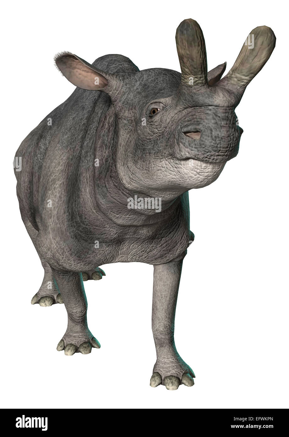 3D digital render of a curious Brontotherium isolated on white ...