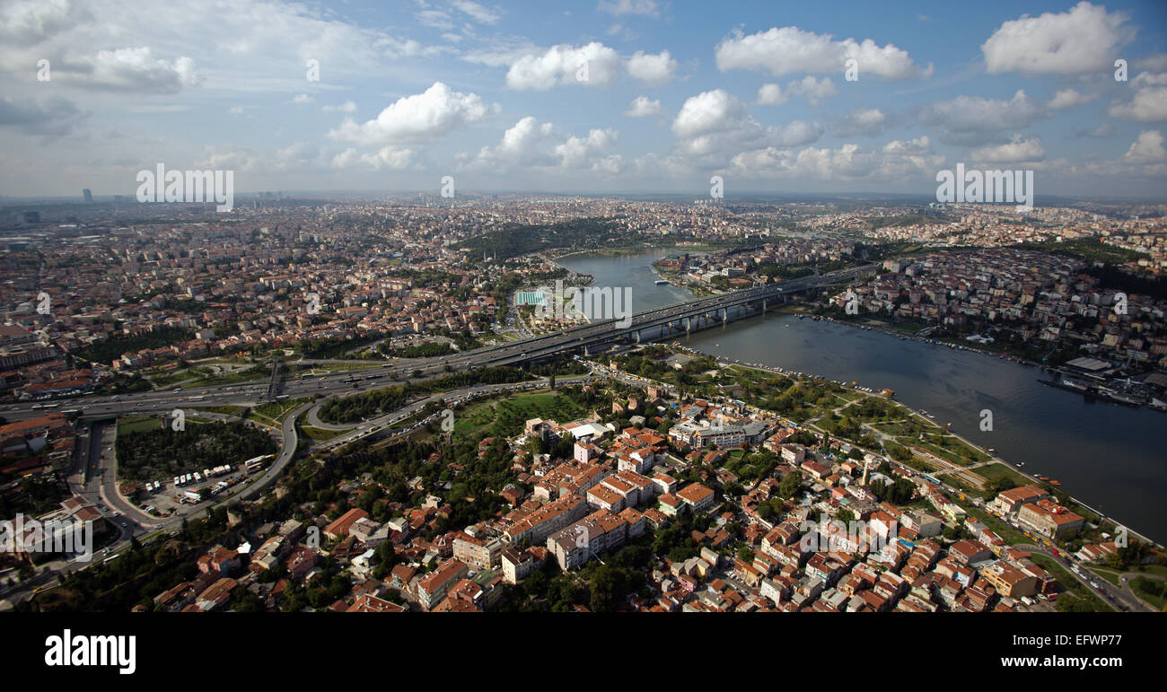 Aerial view of Golden Horn and TEM motorway Istanbul Turkey Stock Photo ...