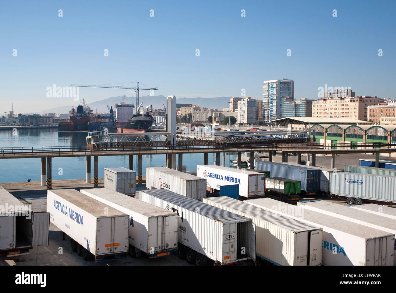Vehicle containers on the quayside in the port of Malaga, Spain Stock ...