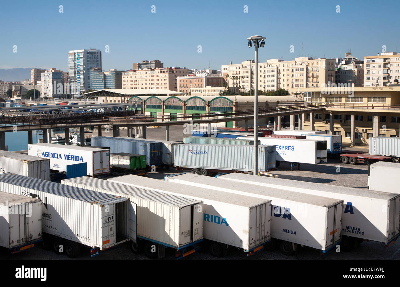 Vehicle containers on the quayside in the port of Malaga, Spain Stock ...