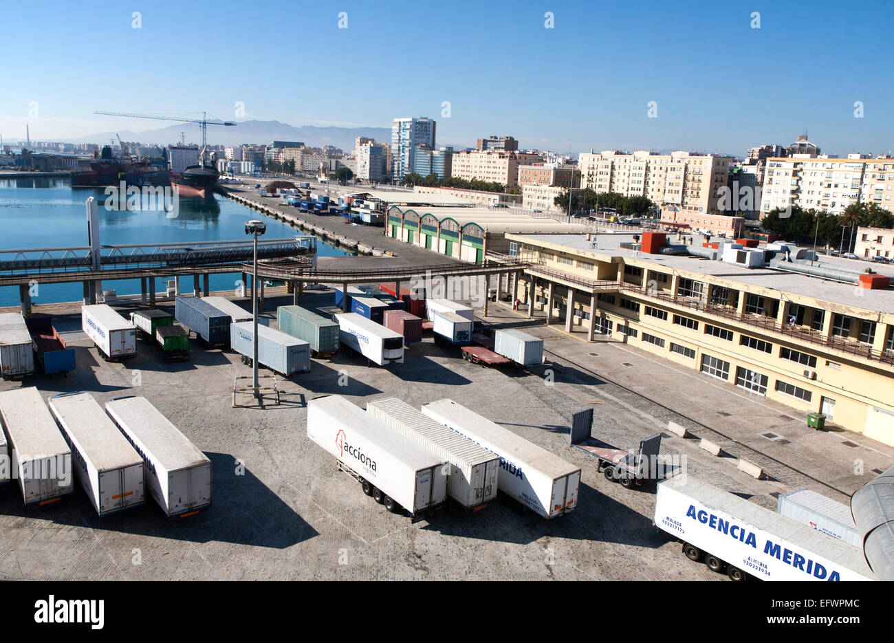Vehicle containers on the quayside in the port of Malaga, Spain Stock ...