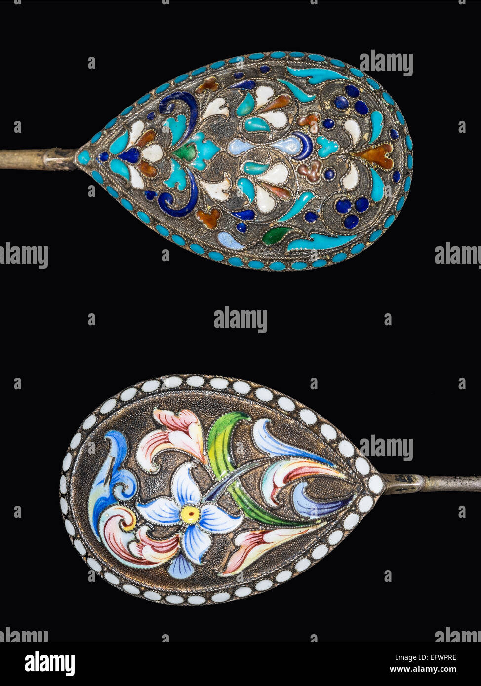 Studio illustration of two antique Russian spoons Stock Photo - Alamy