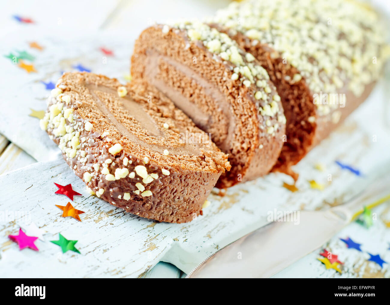 Sweet roll with chocolate Stock Photo - Alamy