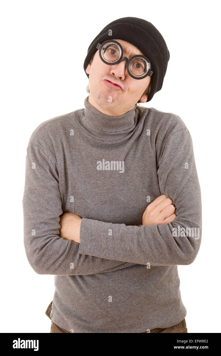 geek man isolated on white background Stock Photo - Alamy