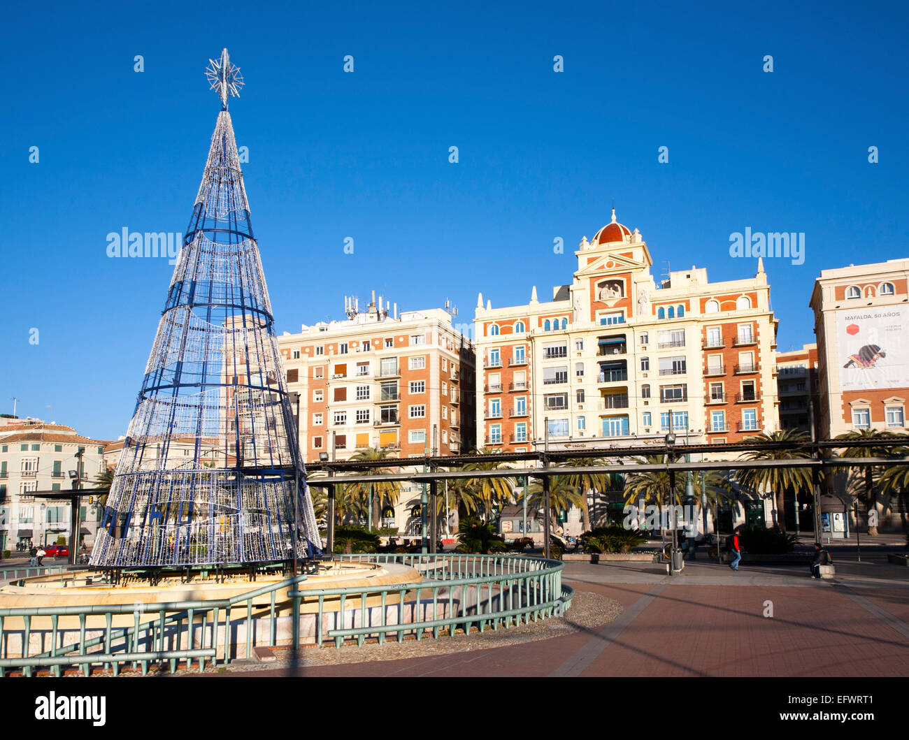 Historic buildings in the city centre of Malaga, Spain with Christmas ...