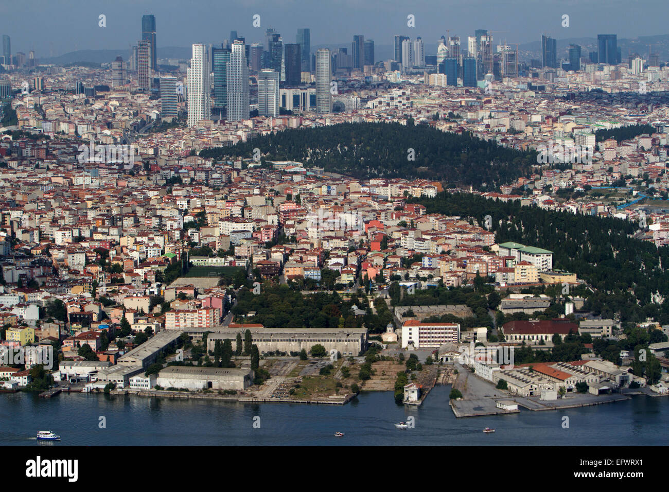 Aerial view of Levent Business district and Bosporus Istanbul Turkey ...
