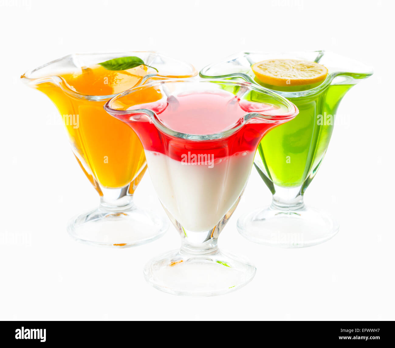 Three types of jelly in glass the cups Stock Photo - Alamy