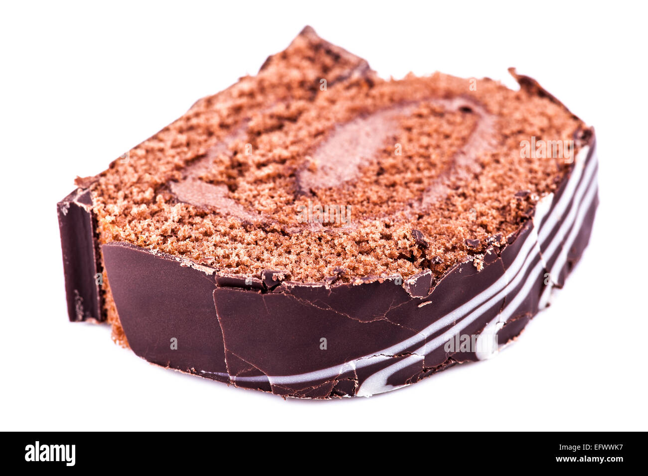 piece of chocolate roll closeup isolated on a white background Stock ...