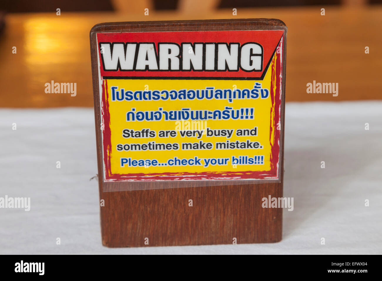 Thailand, Bangkok, Khaosan Road, Restaurant Warning Sign Asking ...