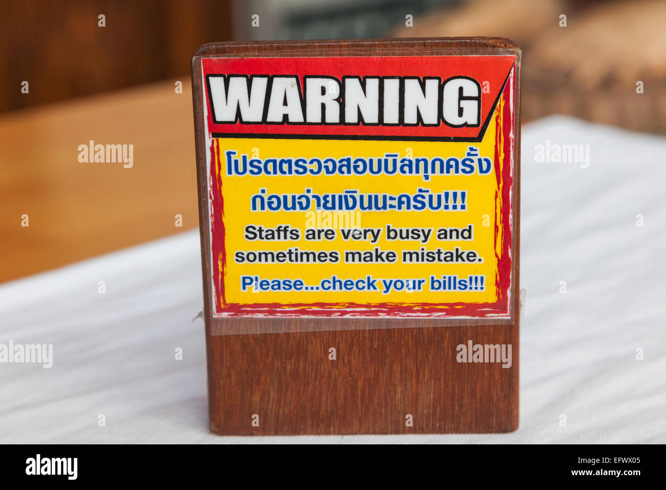 Thailand, Bangkok, Khaosan Road, Restaurant Warning Sign Asking ...