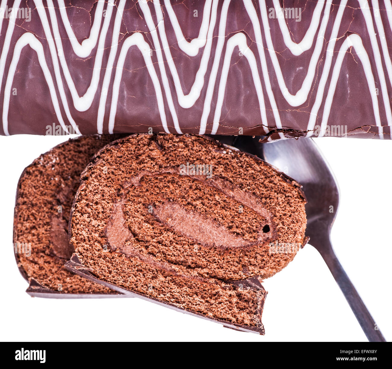 dessert, chocolate roll and cut two pieces Stock Photo - Alamy