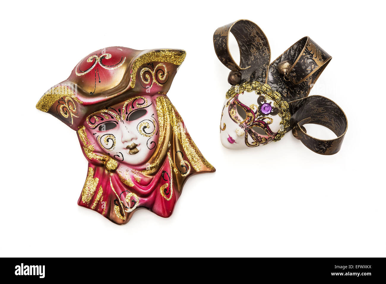 Two beautiful masquerade carnival masks on the white background Stock ...