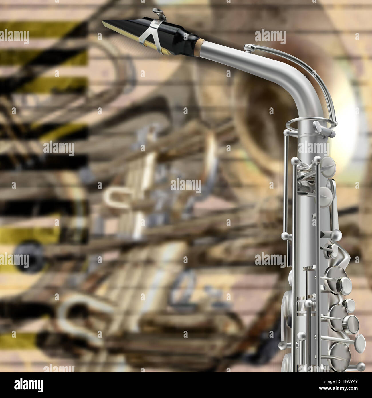 abstract music beige background with saxophone and musical instruments ...