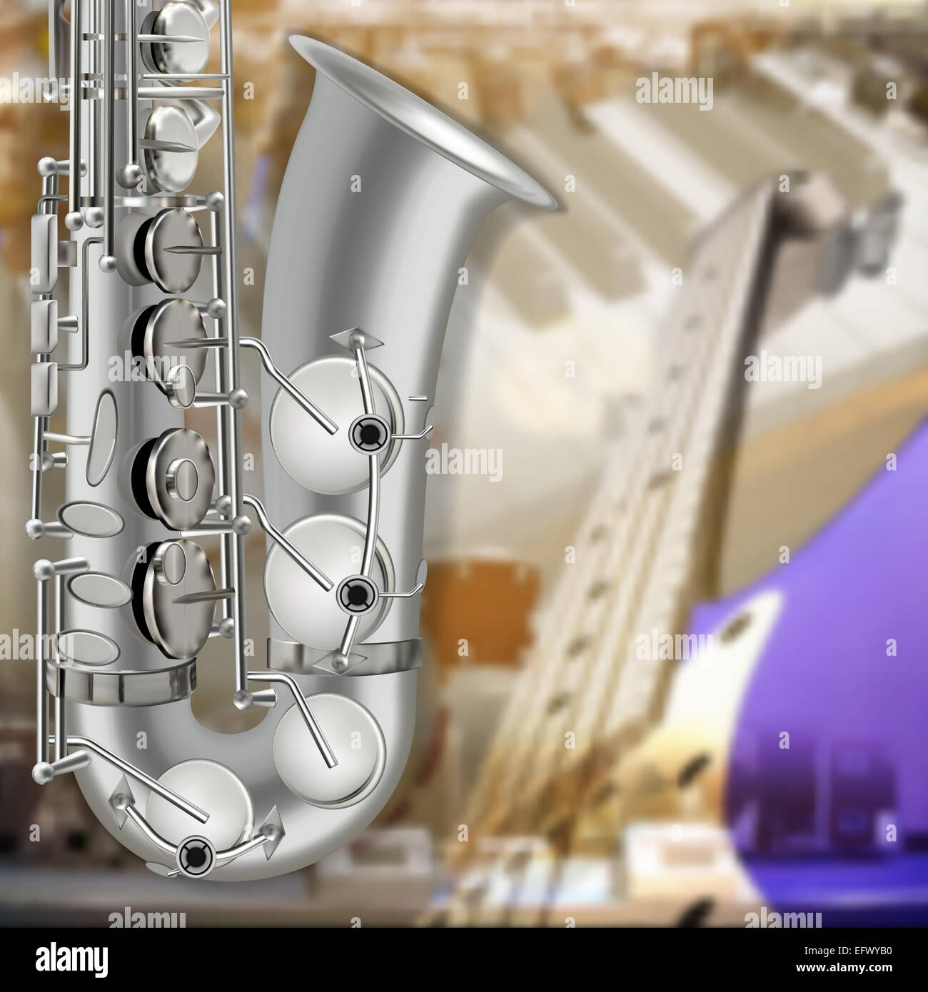 abstract music gray background with saxophone and musical instruments ...