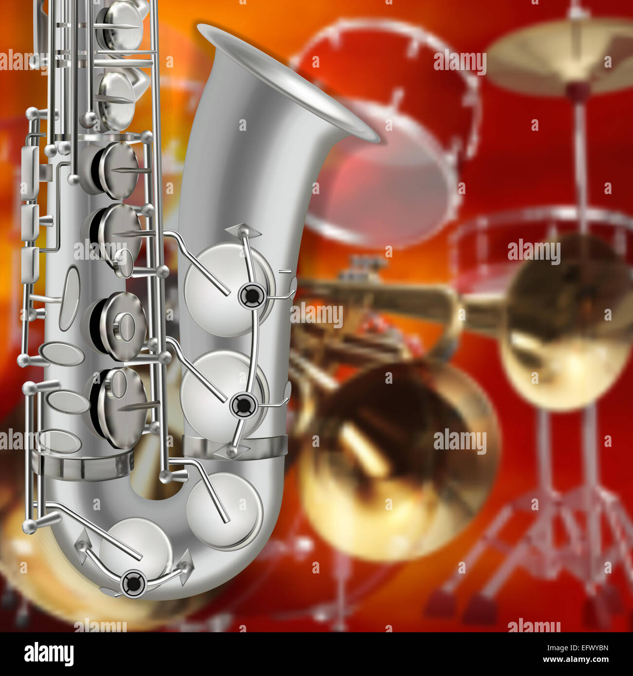 abstract music red background with saxophone and musical instruments ...