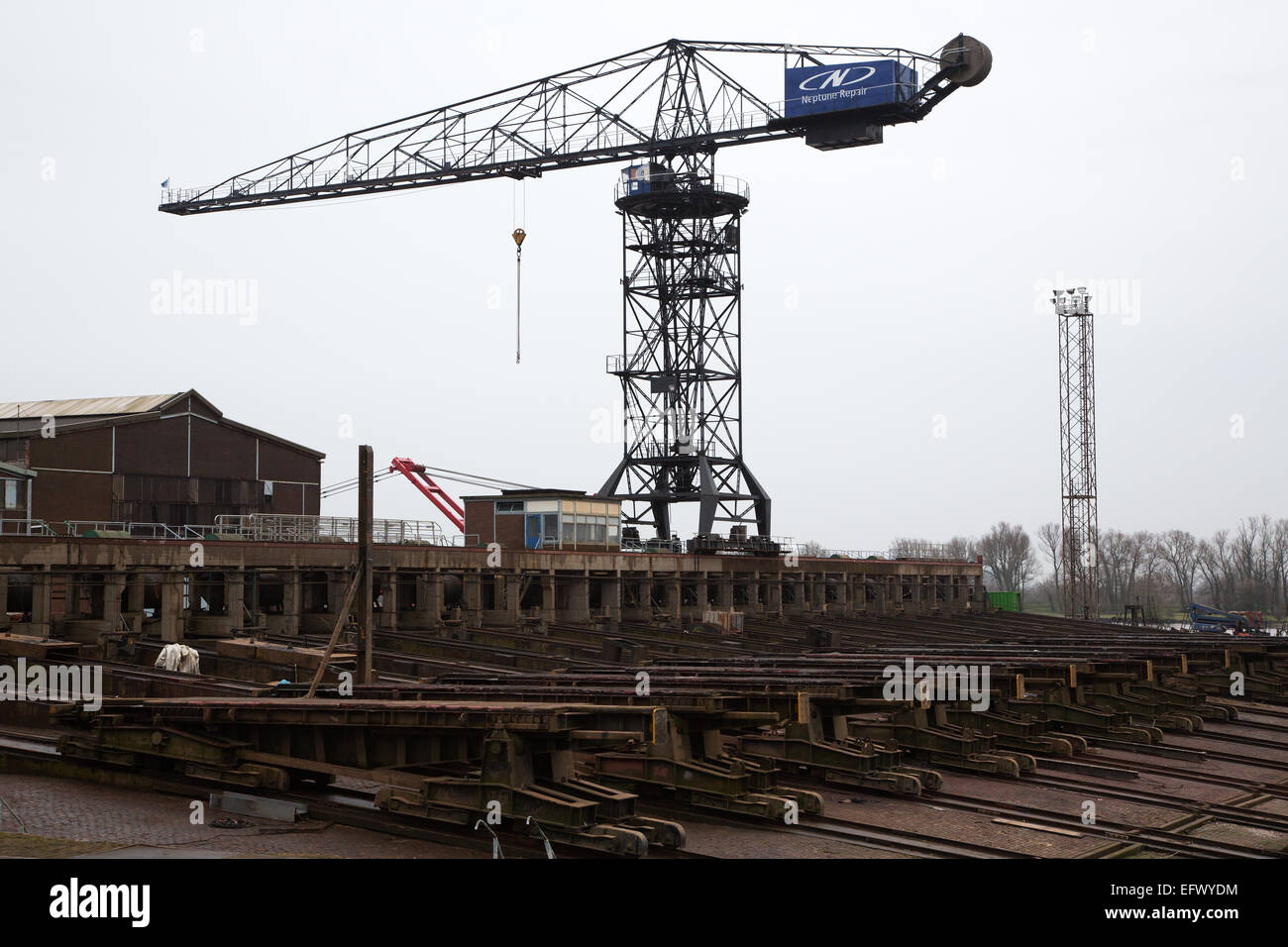 Shipyard with slipway and crane Stock Photo - Alamy