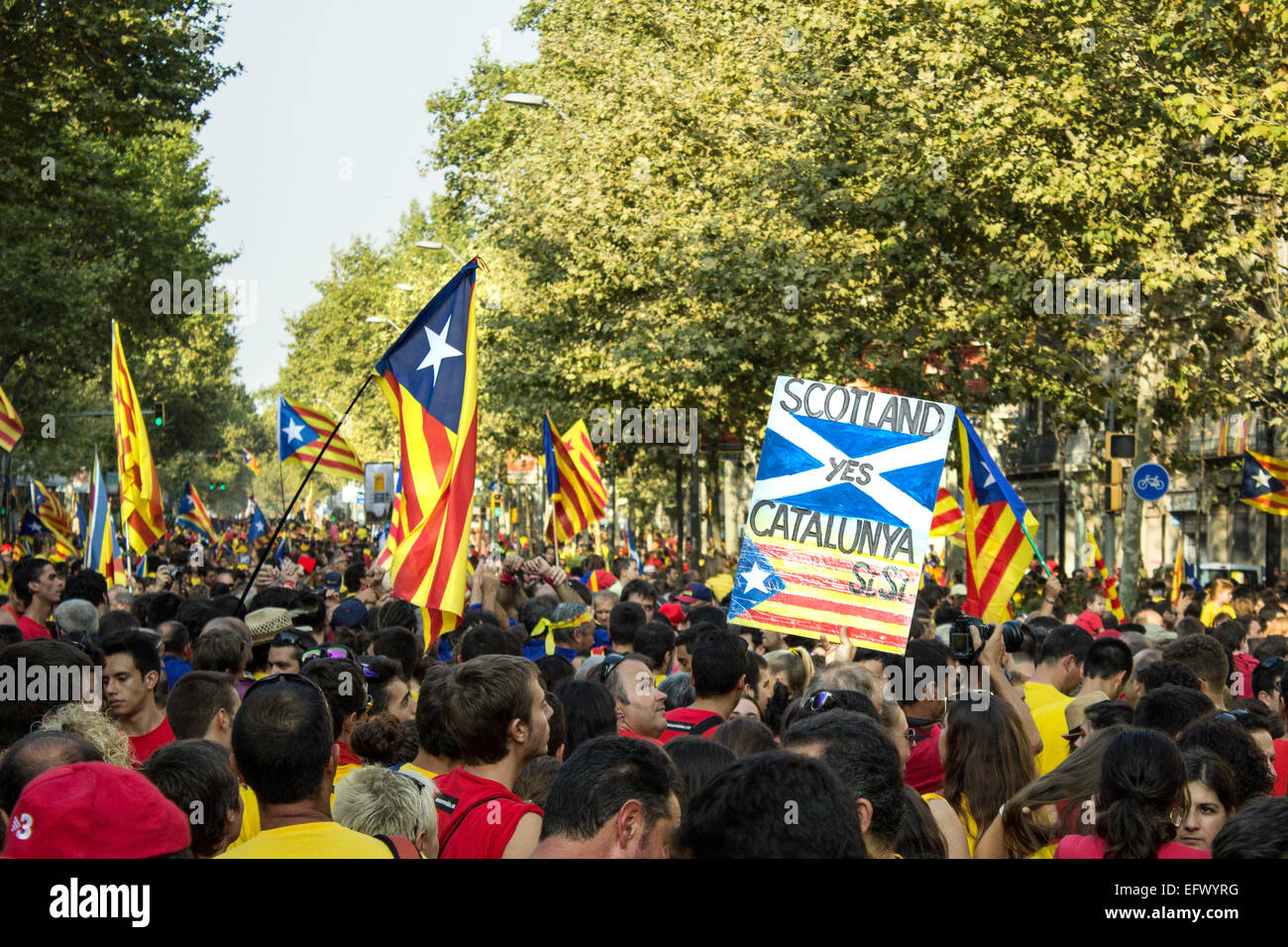 BARCELONA, SPAIN - SEPT. 11: People celebrating independence on the ...