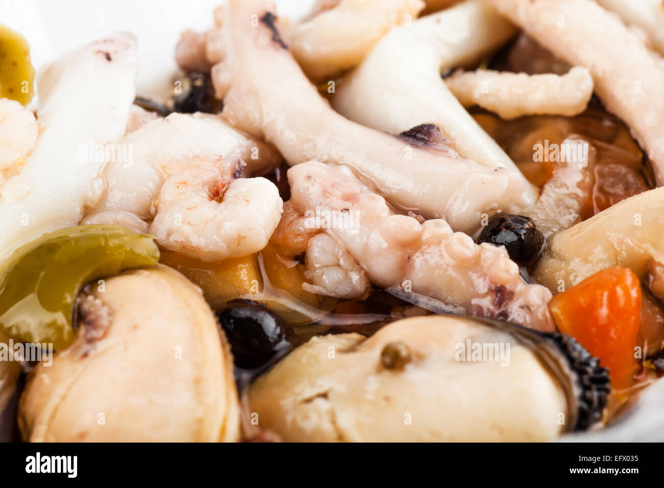 background mix of seafood in brine closeup Stock Photo - Alamy