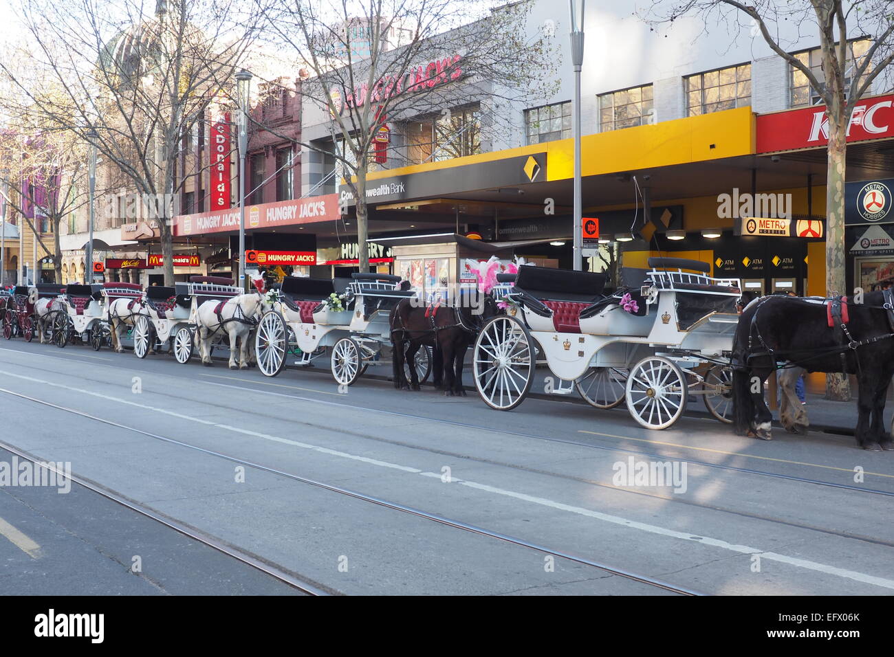 A row of horses and carts for tourist rides Stock Photo - Alamy