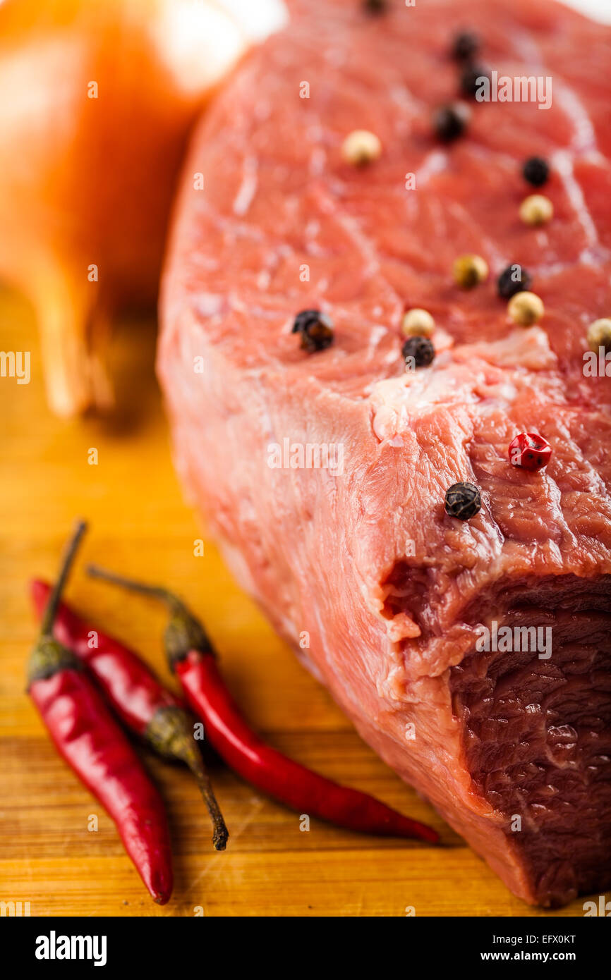 beef filet with spices and vegetables close-up Stock Photo - Alamy