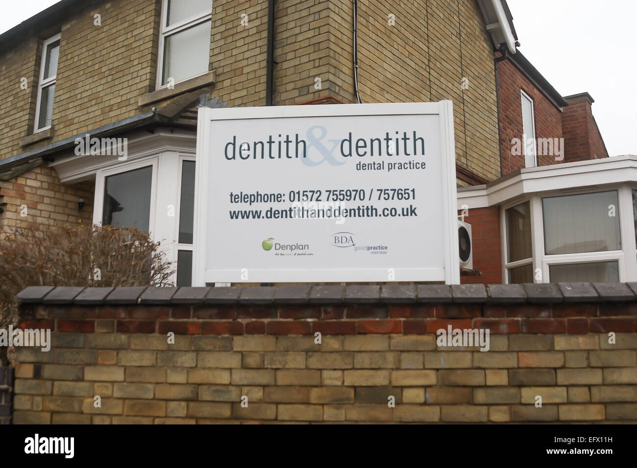 Oakham, Rutland, UK. 11th Feb 2015. A signboard advertising a Dental ...