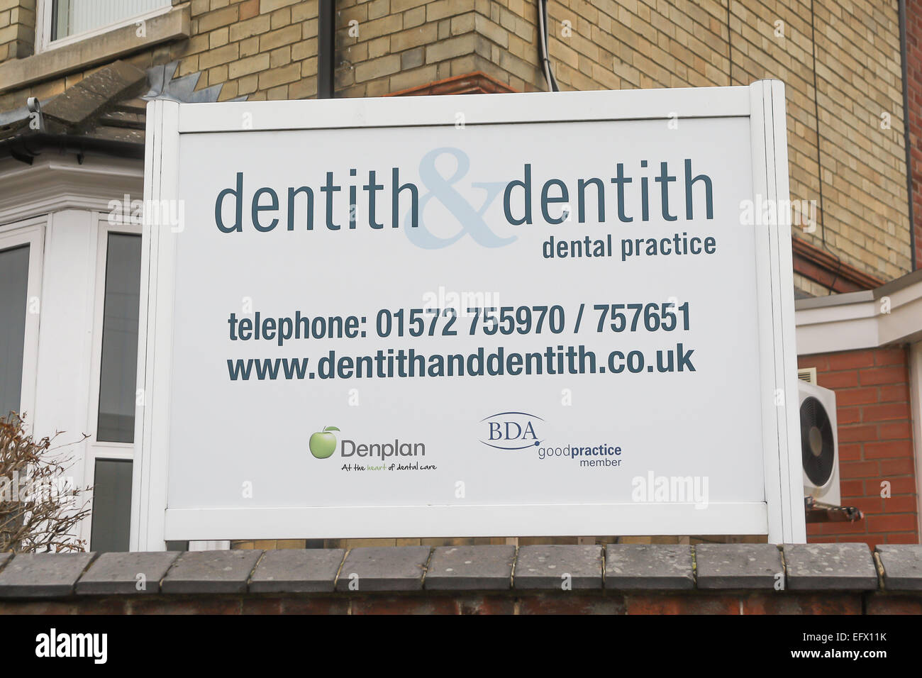 Oakham, Rutland, UK. 11th Feb 2015. A signboard advertising a Dental ...