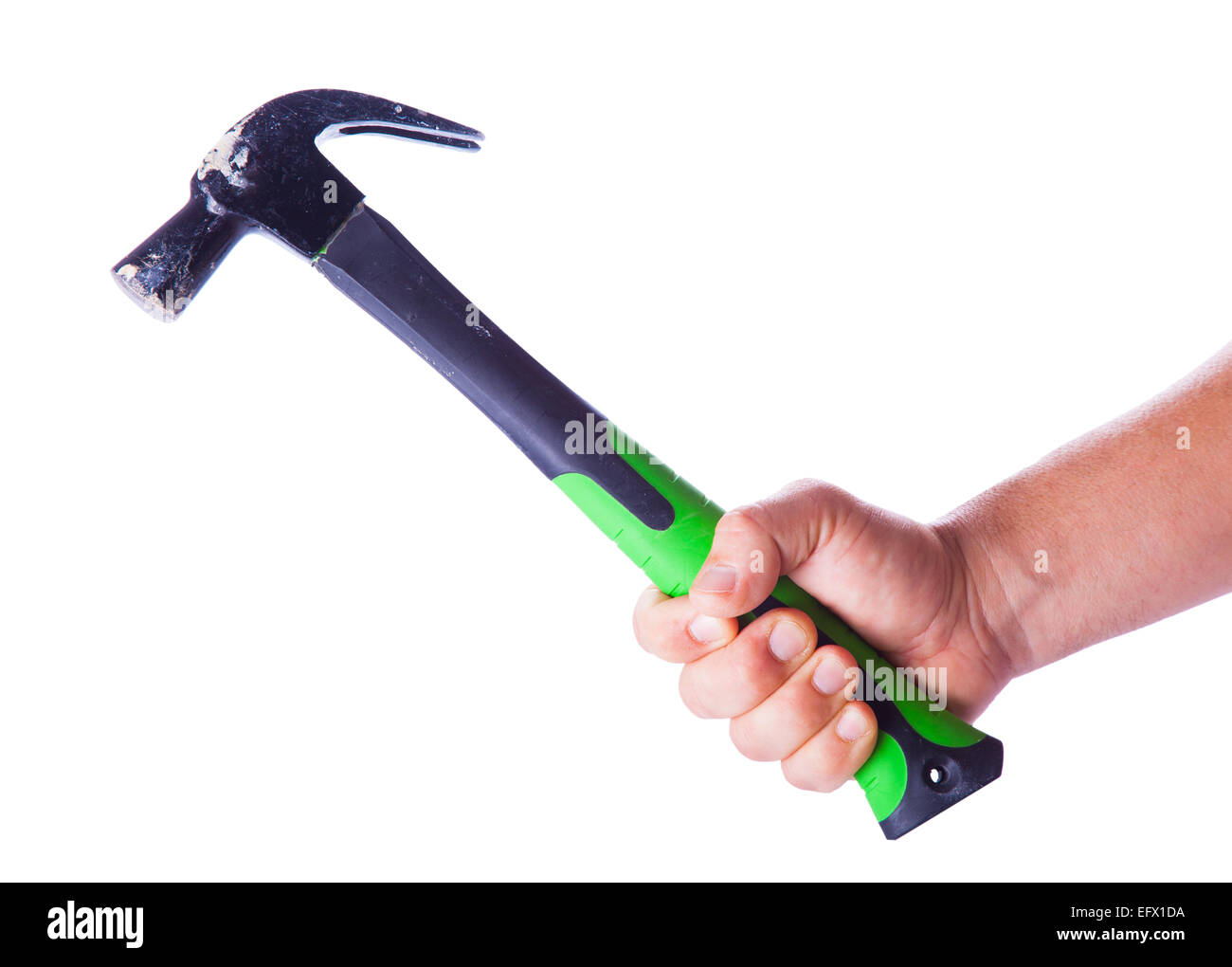 working tool hammer in one hand isolated on white background Stock ...