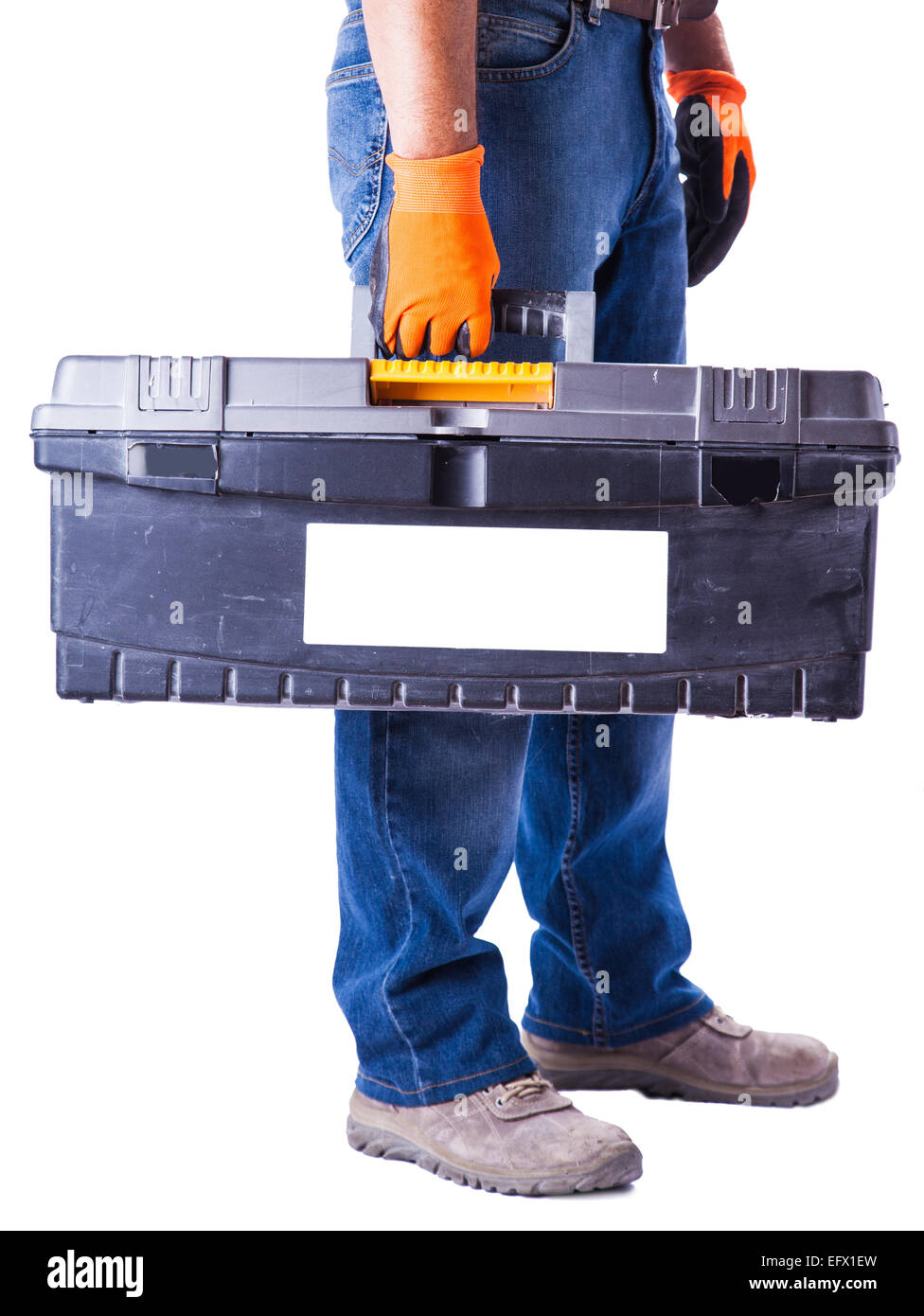worker hands holding a box of tools isolated white background Stock ...