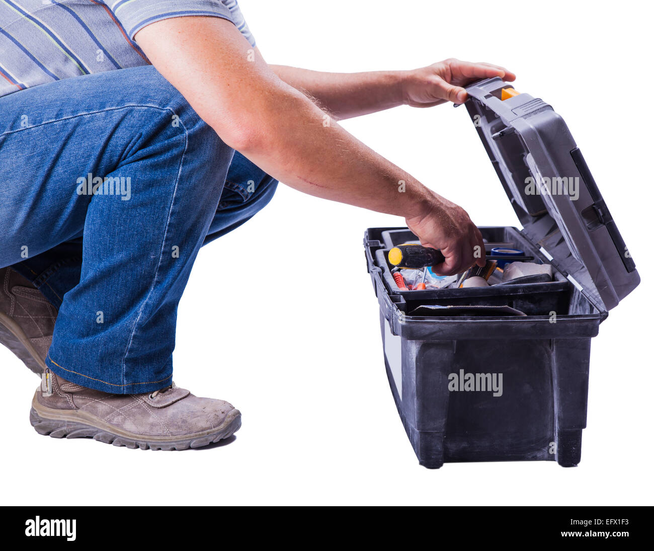 worker opened the box with tools isolated on white background Stock ...
