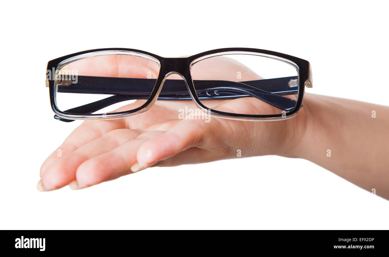 glasses in female hands isolated on white background Stock Photo - Alamy