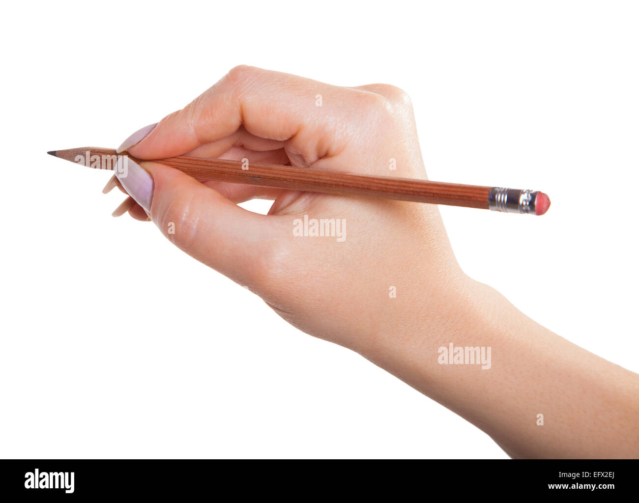 female hand with a pencil, isolated white background Stock Photo - Alamy