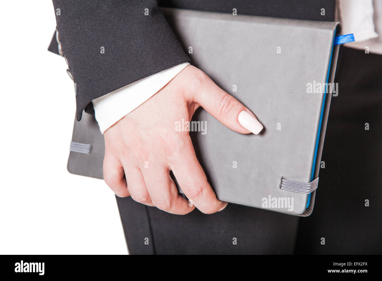 girl holds notebook, isolated white background Stock Photo - Alamy