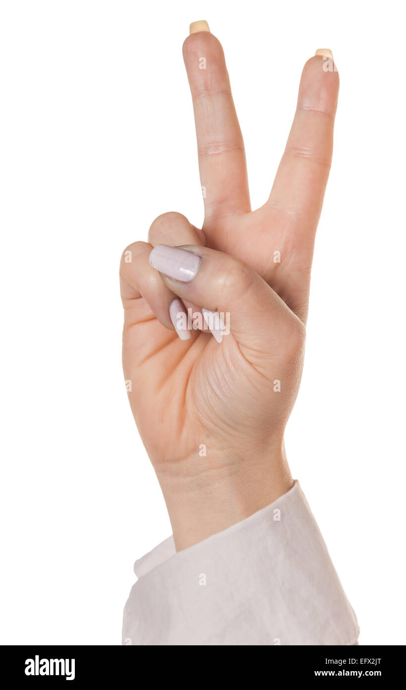 victory sign, isolated white background Stock Photo - Alamy