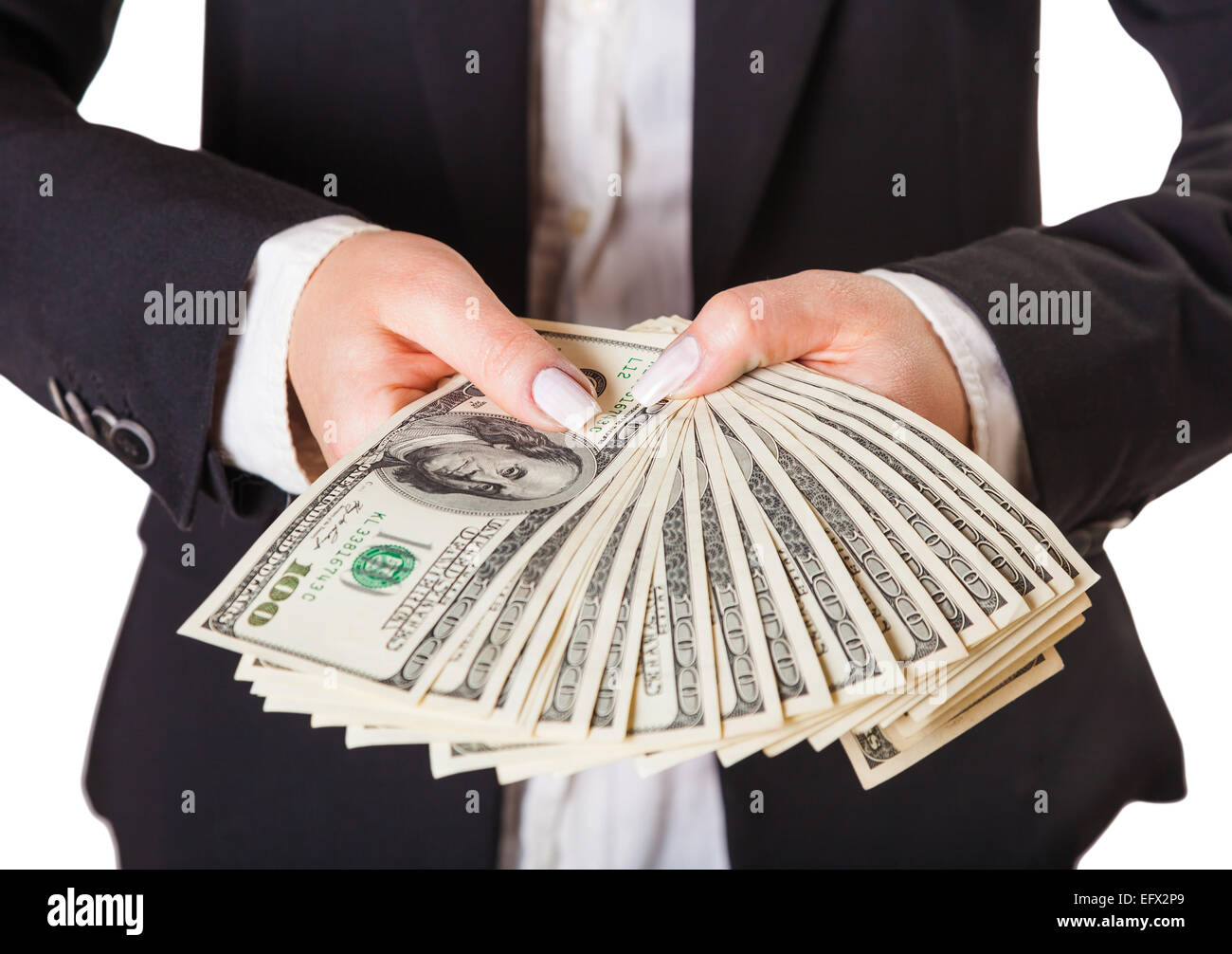 Happy woman receiving money hi-res stock photography and images - Alamy