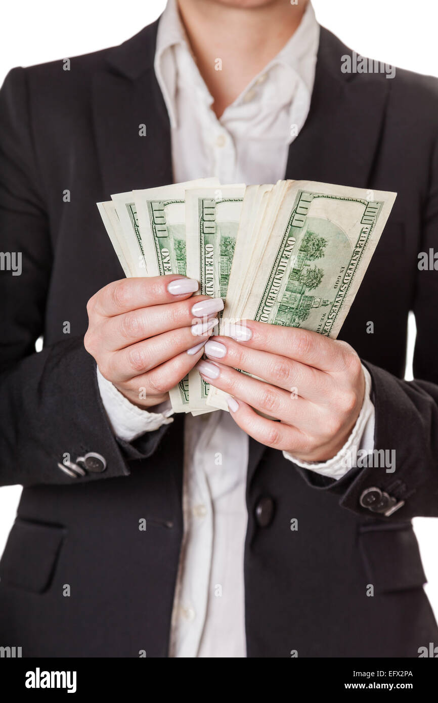 businesswoman counting money isolated on white background Stock Photo ...