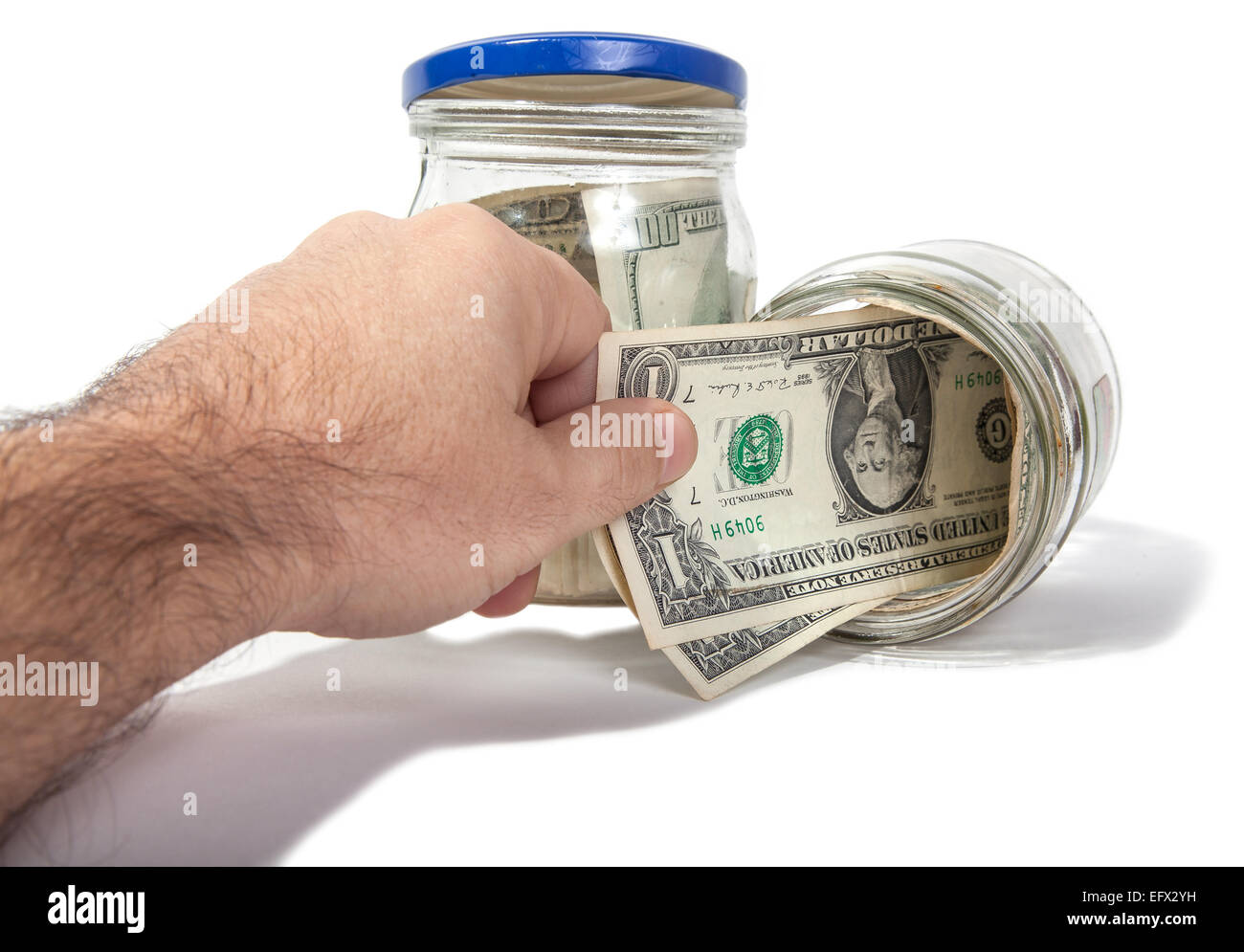 take money out of moneyboxes isolated against white background Stock ...